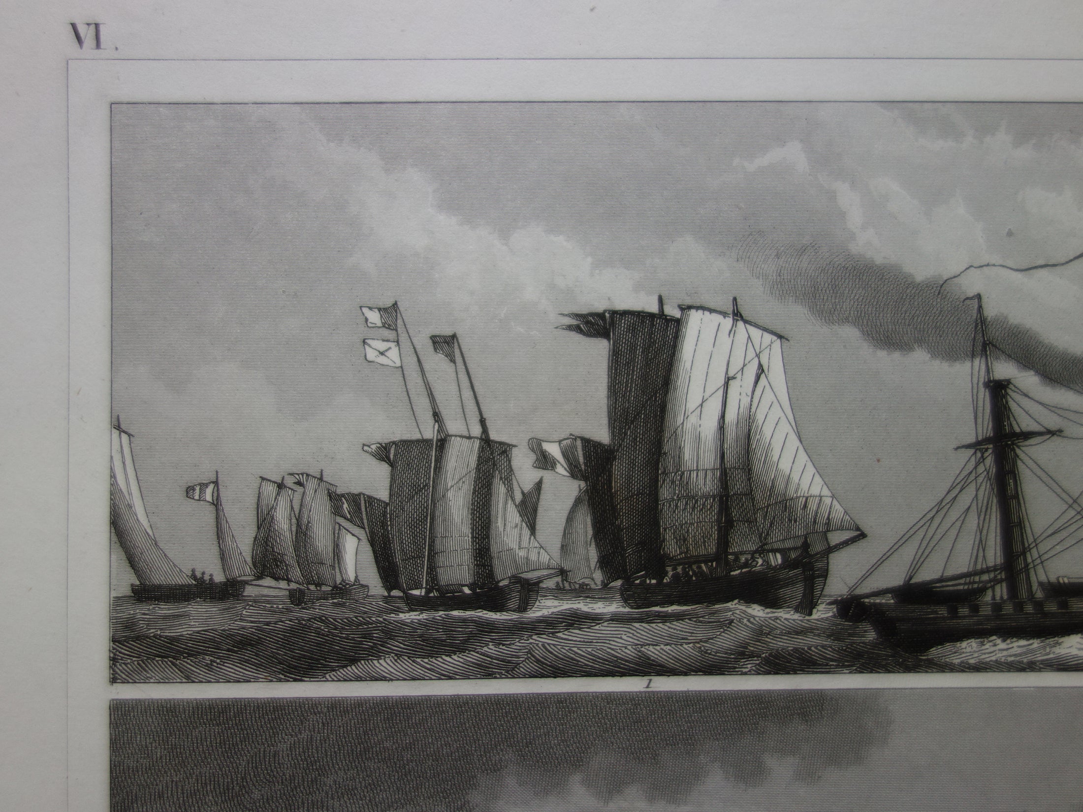 Oude prent van zeeslag met zeilschepen originele antieke print driemas ...