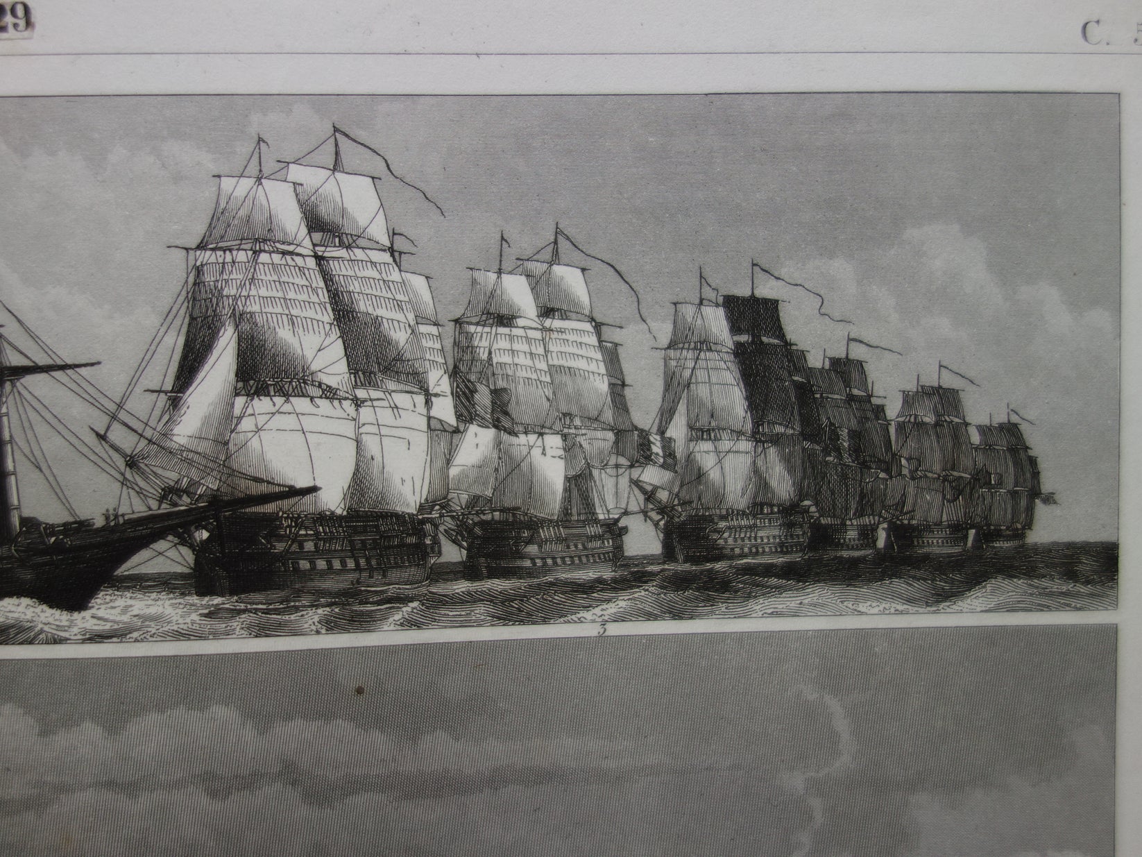 Oude prent van zeeslag met zeilschepen originele antieke print driemas ...