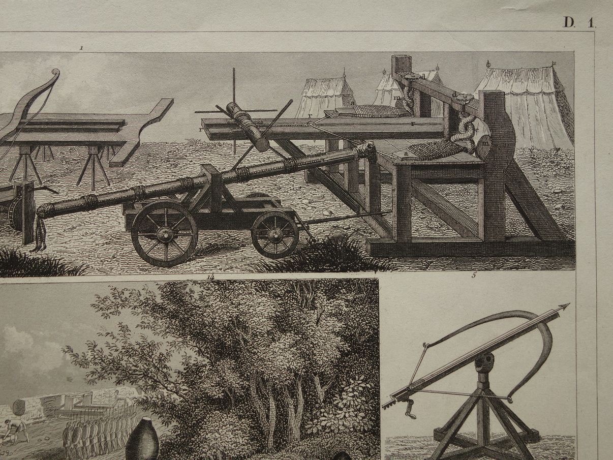 Wapens uit de klassieke oudheid oude prent Katapult Stormram - origine ...