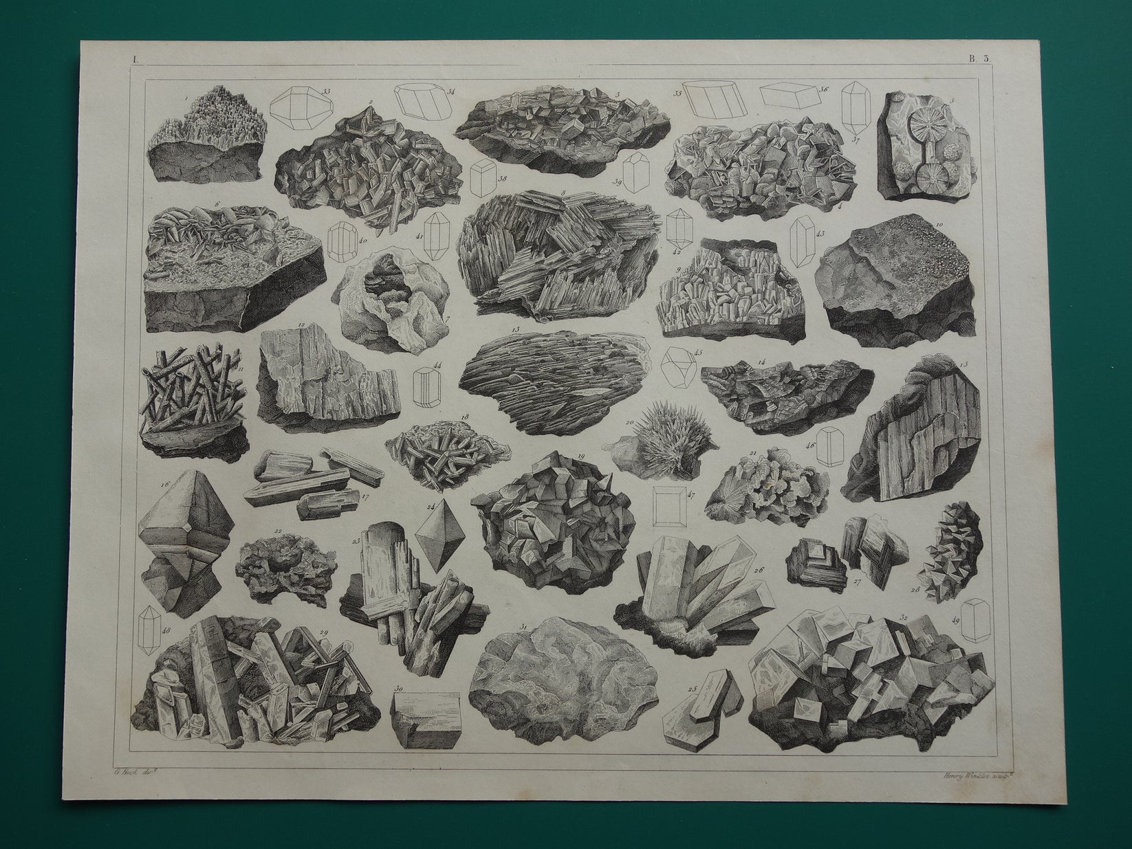 Oude Prent Edelstenen En Mineralen 1849 Originele Antieke Print Krista
